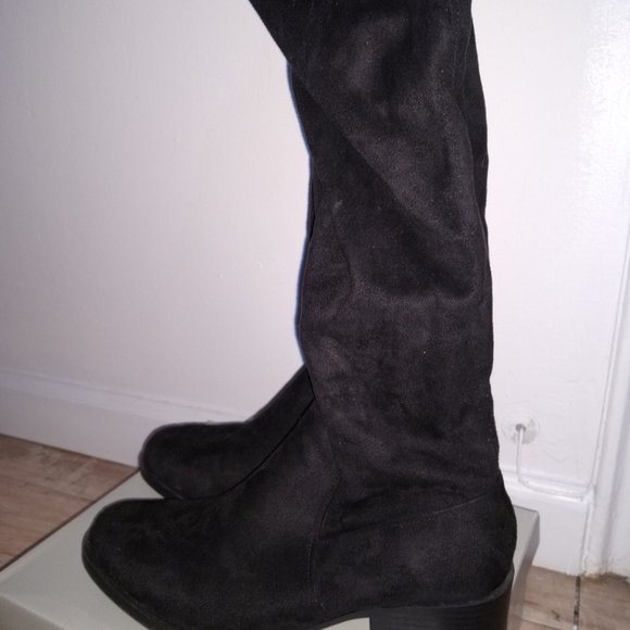 Krush | Shoes | Asos Krush Women Over Knee Black Faux Suede Boot Lace ...